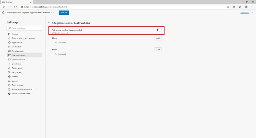 How to remove microsoft edge notifications - centersdads