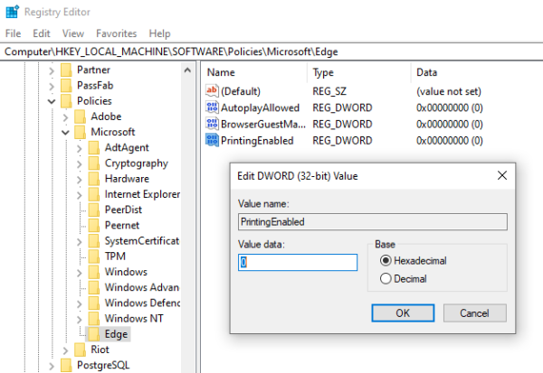 How To Disable Printing In Microsoft Edge Using Registry Windows 10 Askit Solutii Si 